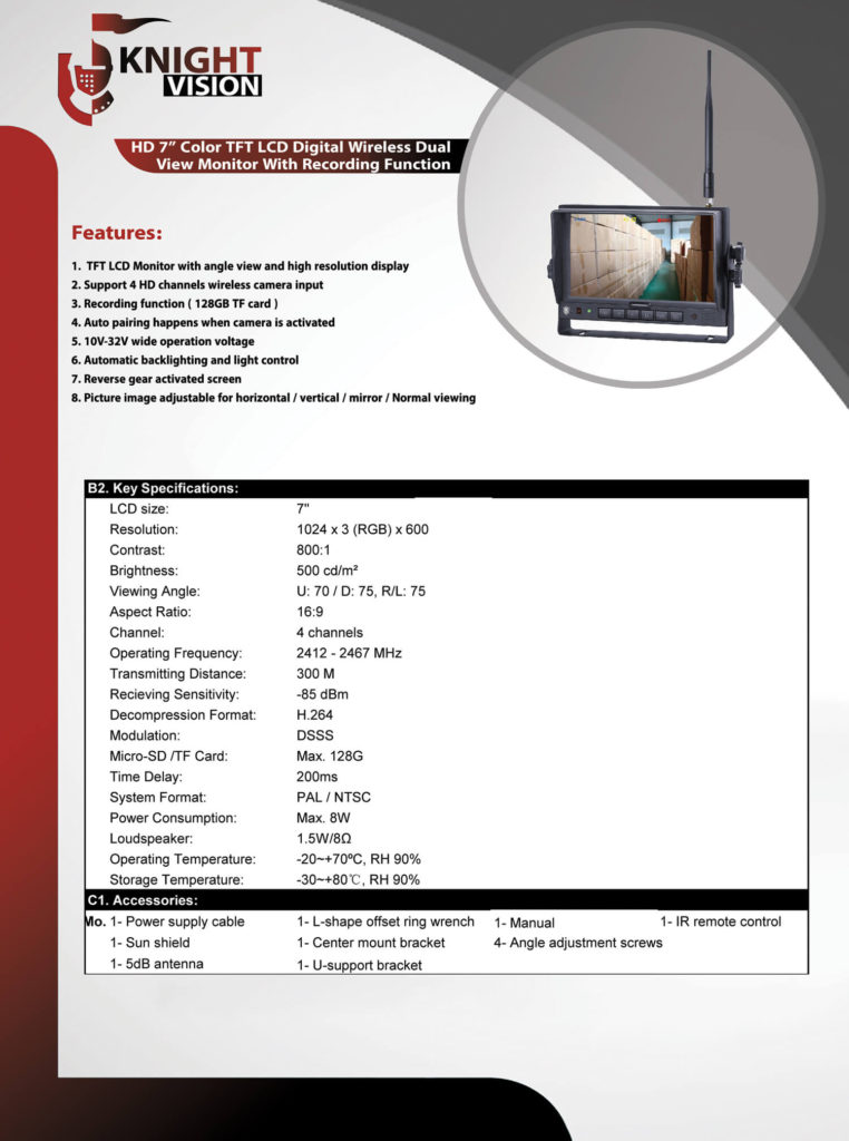Knight Vision 7Inch 2.4GHz Forklift Camera – Knight Vision Wireless ...